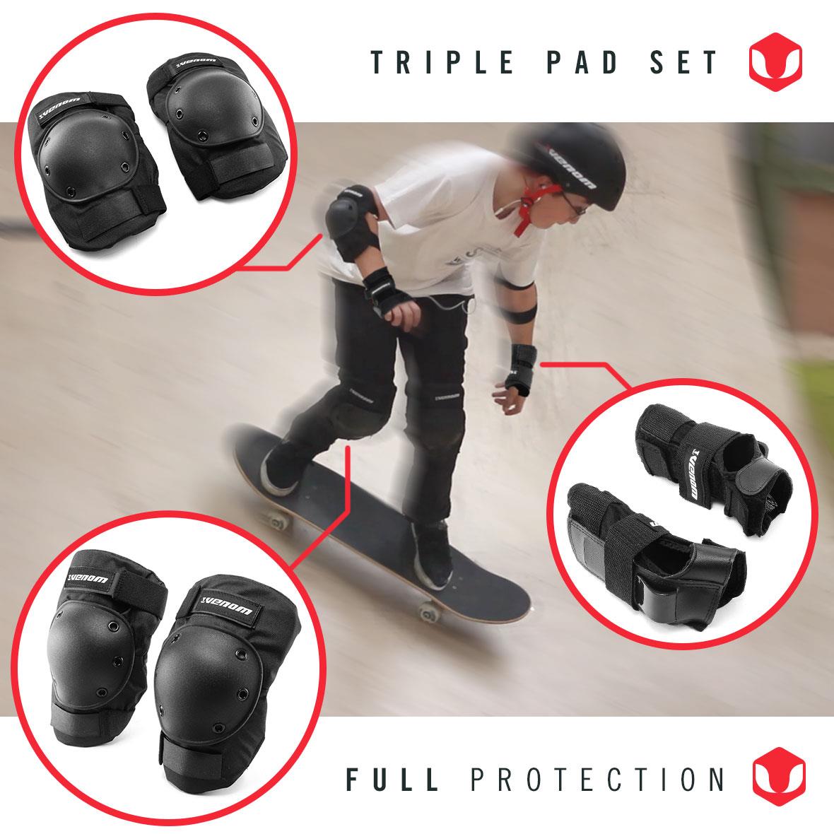 Venom Triple Knee/Elbow/Wrist Pad Set - Adult/Junior – Venom Skateboards
